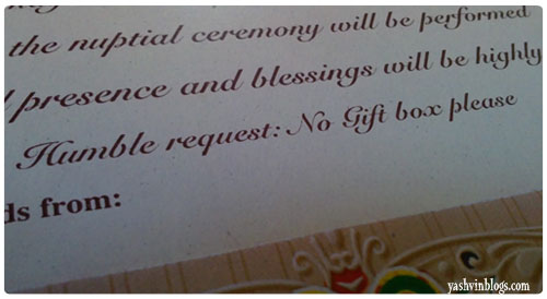 No gift box please – Yashvinblogs